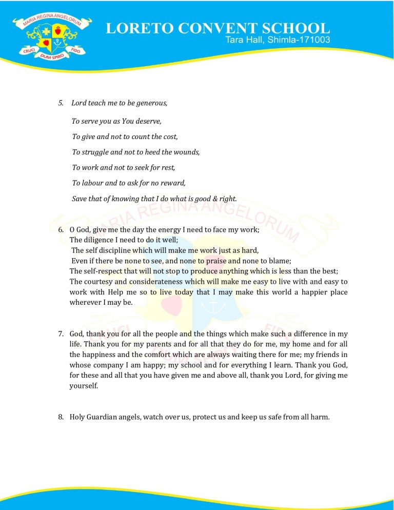 Prayers – Loreto Convent ,Shimla